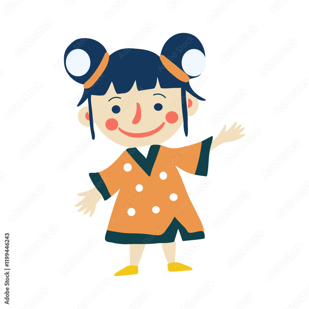 Cute Chinese girl vector illustration isolated on white background ...
