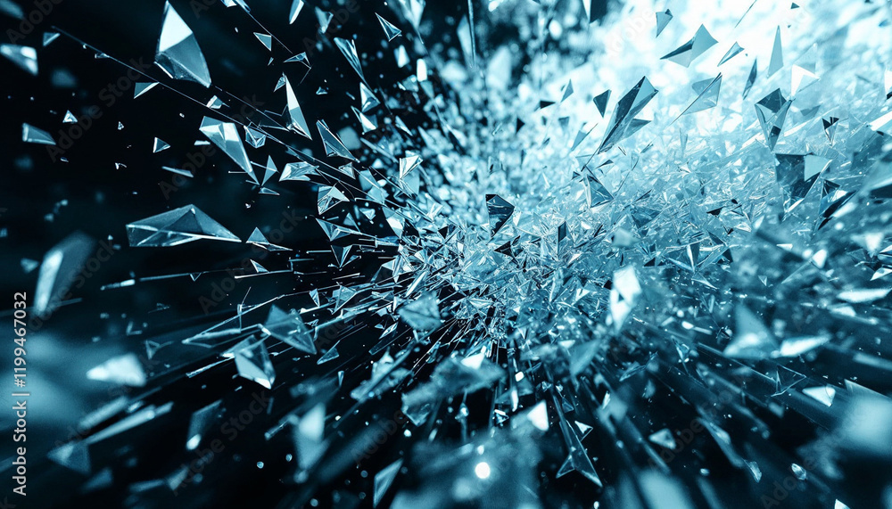 Abstract explosion of blue and crystal shards creates a mesmerizing ...