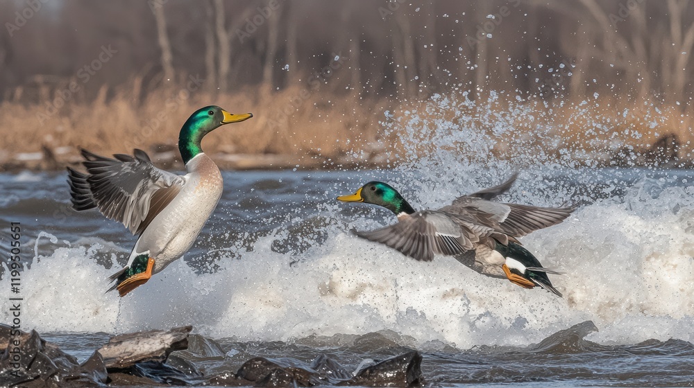 Ducks in flight a dynamic aerial view of riverbank wildlife behavior ...