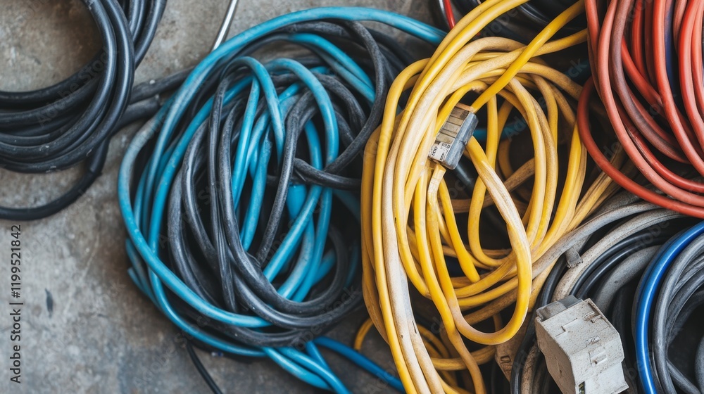 Tangled cable power cords creating a cluttered and disorganized mess on ...