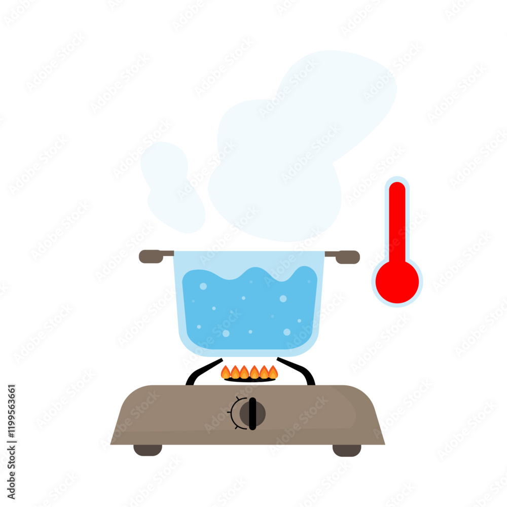 vector illustration of boiling hot water with a temperature check next ...