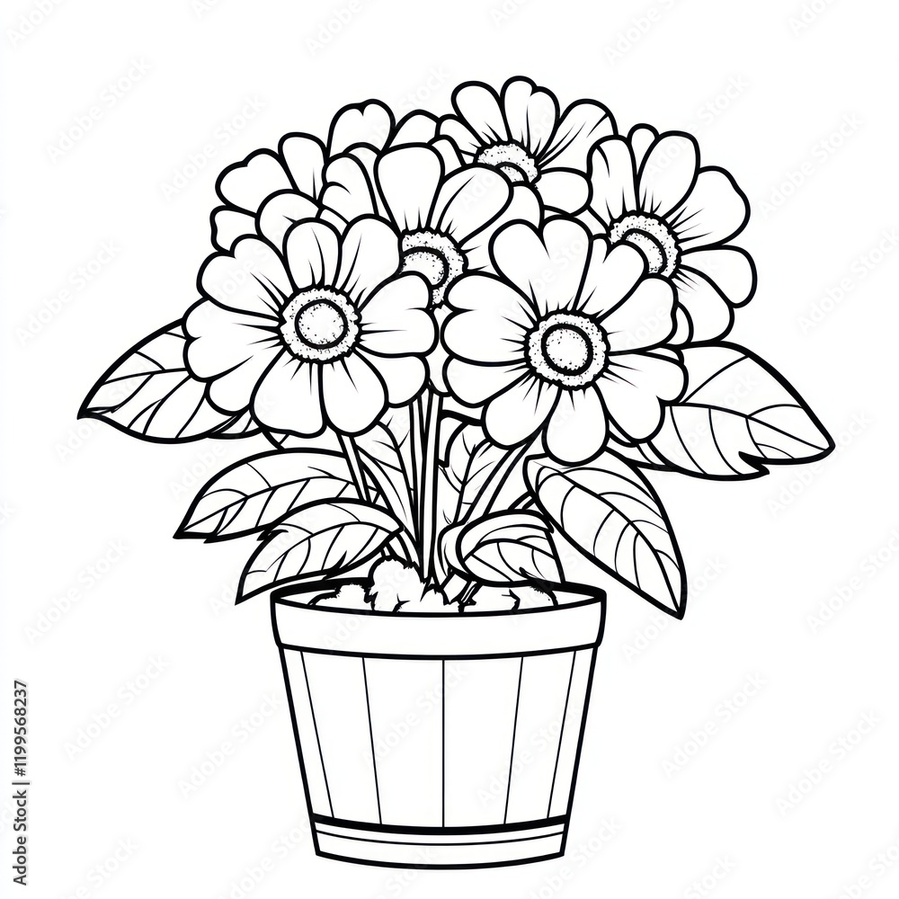 Flowers, potted, garden, line art, coloring page, simple, white ...
