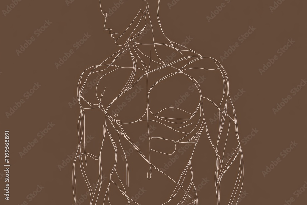 one line drawing of male torso silhouette, schematic outline, fit ...