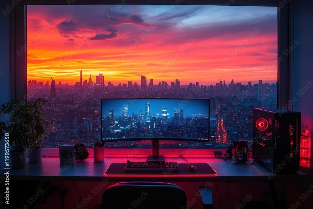immersive gaming battlestation featuring curved ultrawide monitor, rgb ...