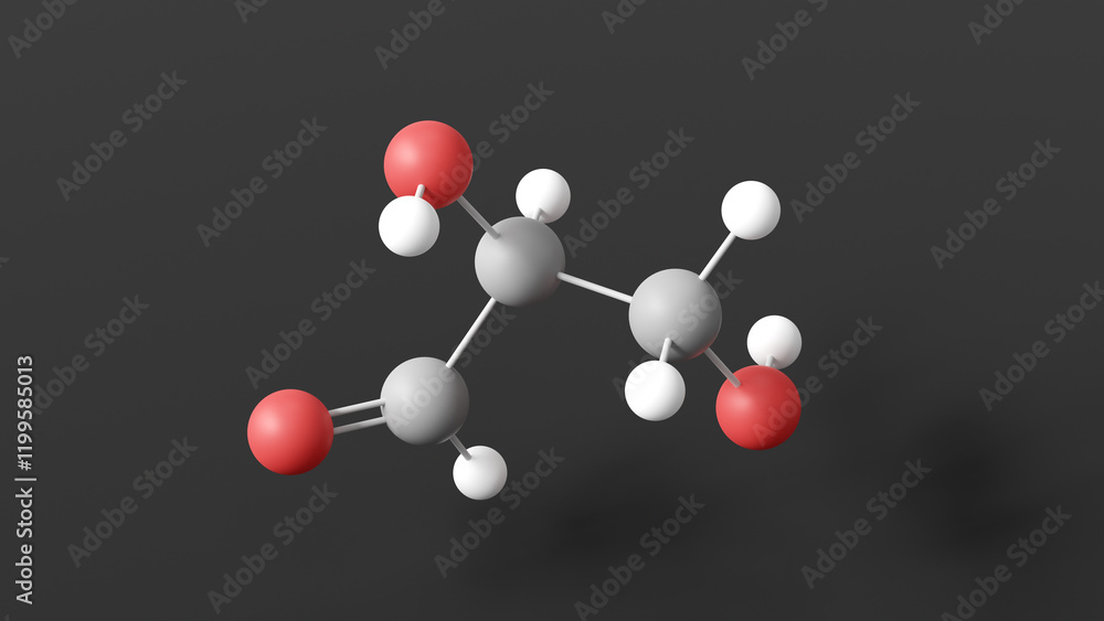 glyceraldehyde molecule 3d, molecular structure, ball and stick model ...