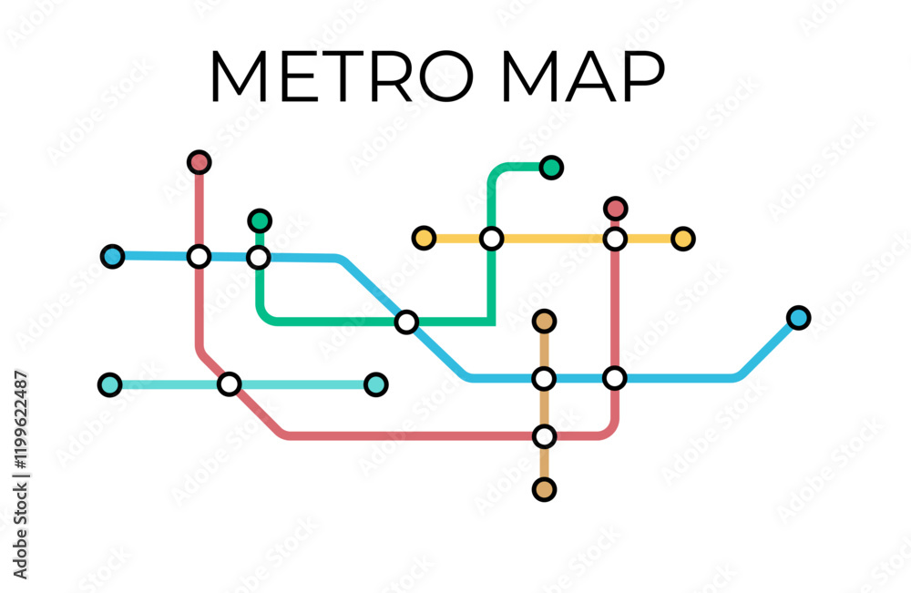 Metro stations and plan of subway with. Fictional metro map of ...