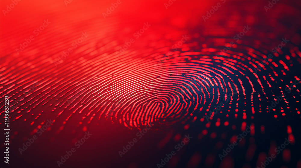 red fingerprint on a black, cyber security and password control through ...