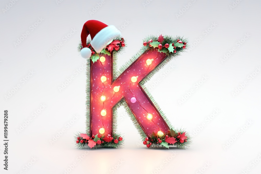 Festive Christmas Letter K: Colorful Lights Sparkle! font shiny design ...