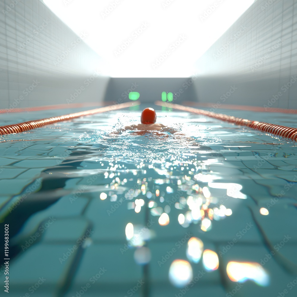 Foto de Stock Swimmer diving into a neon-lit pool, surrounded by ...