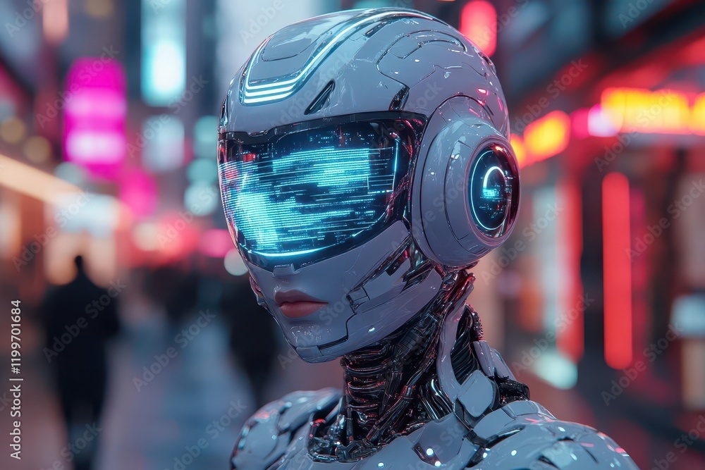 Ilustración de Stock biomechanical warrior princess in chrome ...