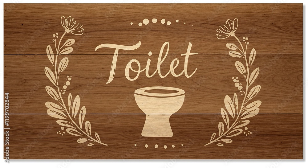 Rustic Toilet Sign on Wood, Vintage Style Restroom Signage, Hand-Drawn ...