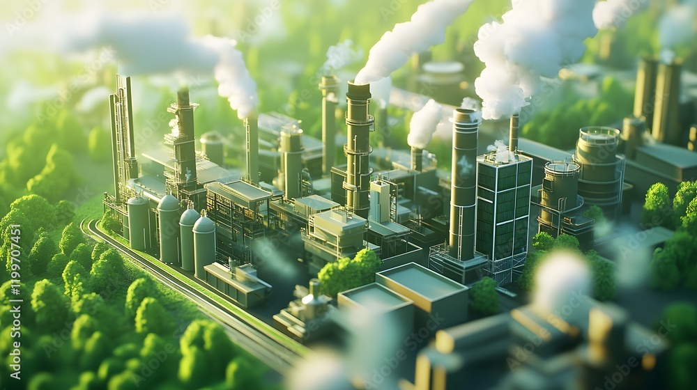 An industrial transformation scene, with factories shifting from high ...
