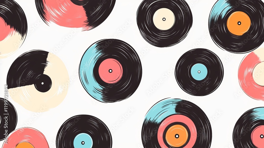 Vintage LP records, including vinyl and phonograph disks, illustrated ...