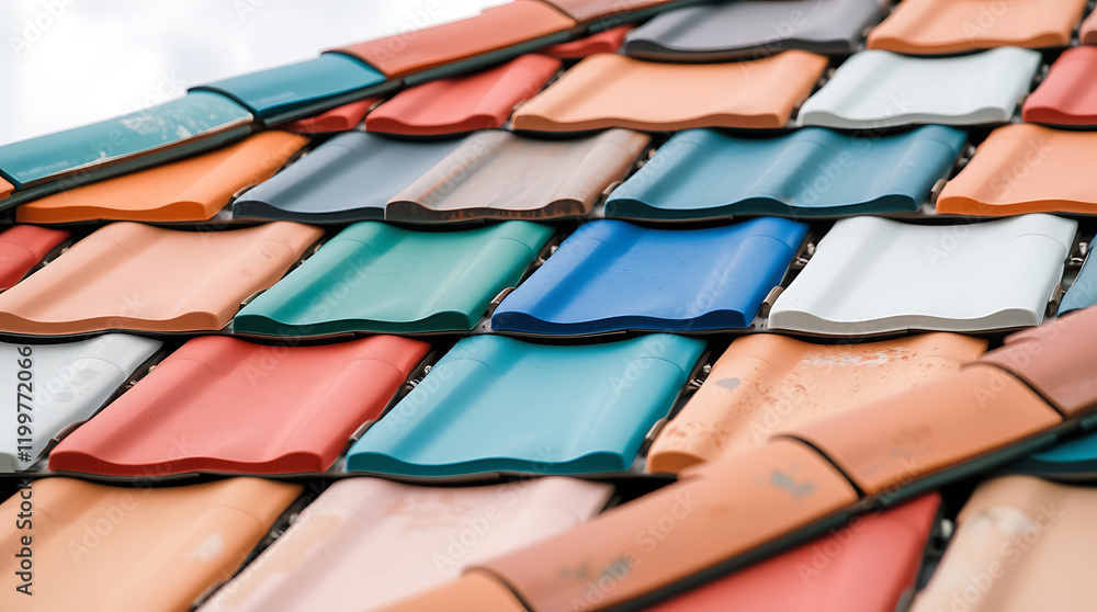 Colorful Roof Tiles: A Detailed Close-up of Varied Roof Tile Textures ...