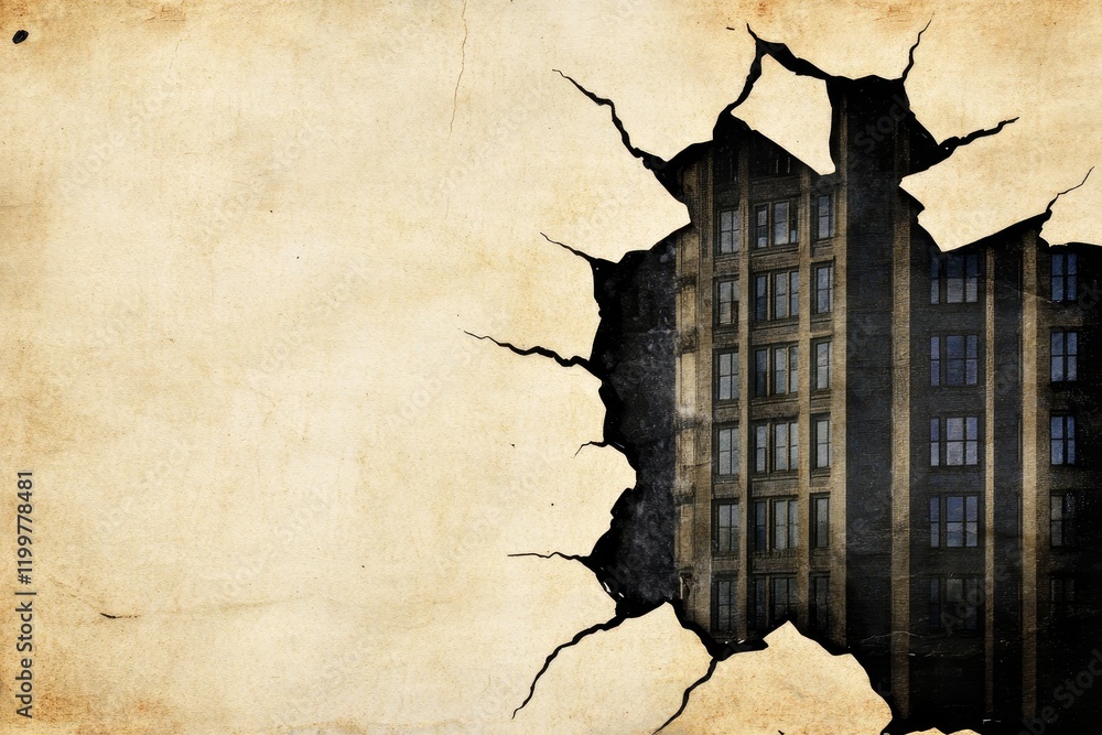 Old Paper Texture Reveals City Building - A cracked old paper texture ...