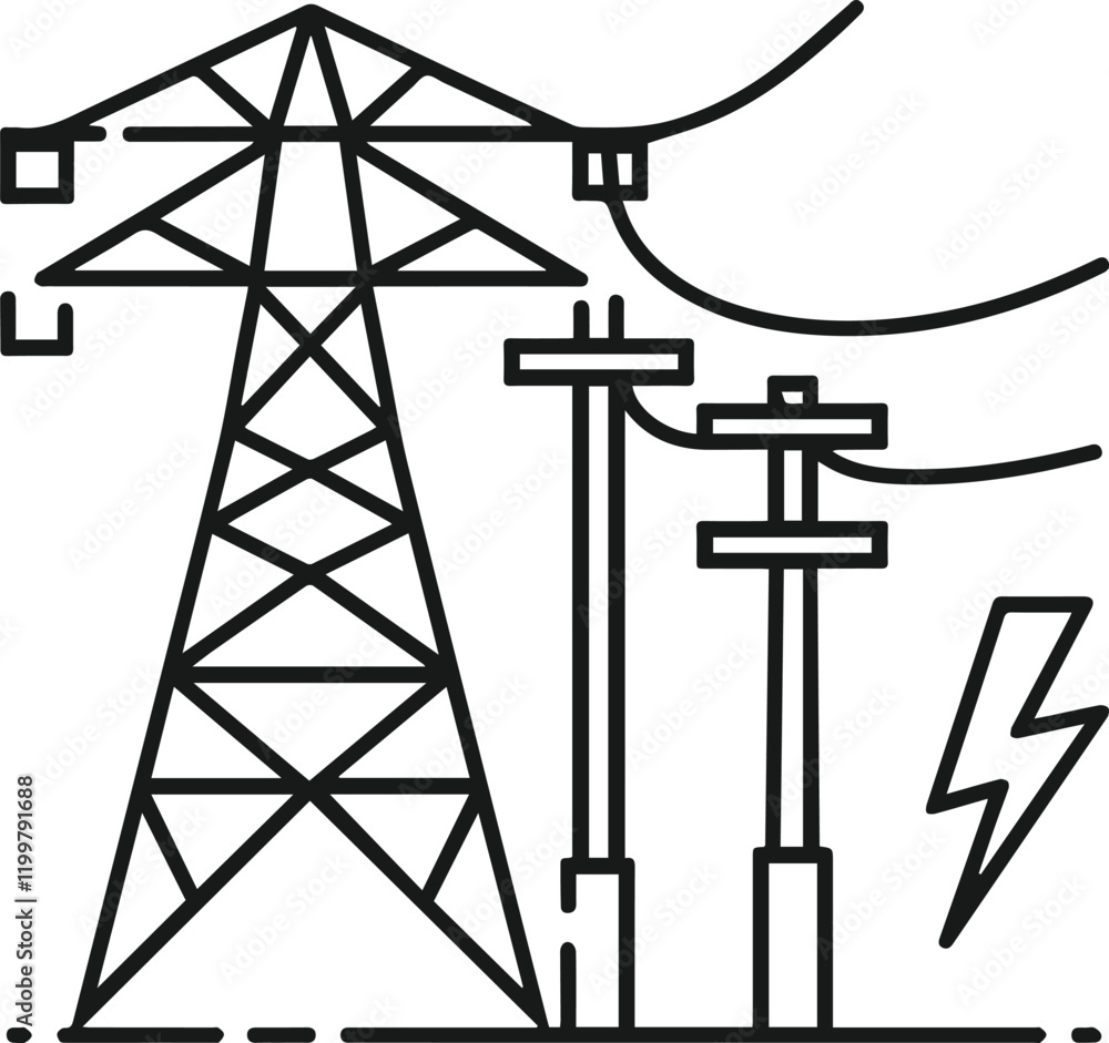 A clean, minimalist line drawing depicts a power transmission system ...