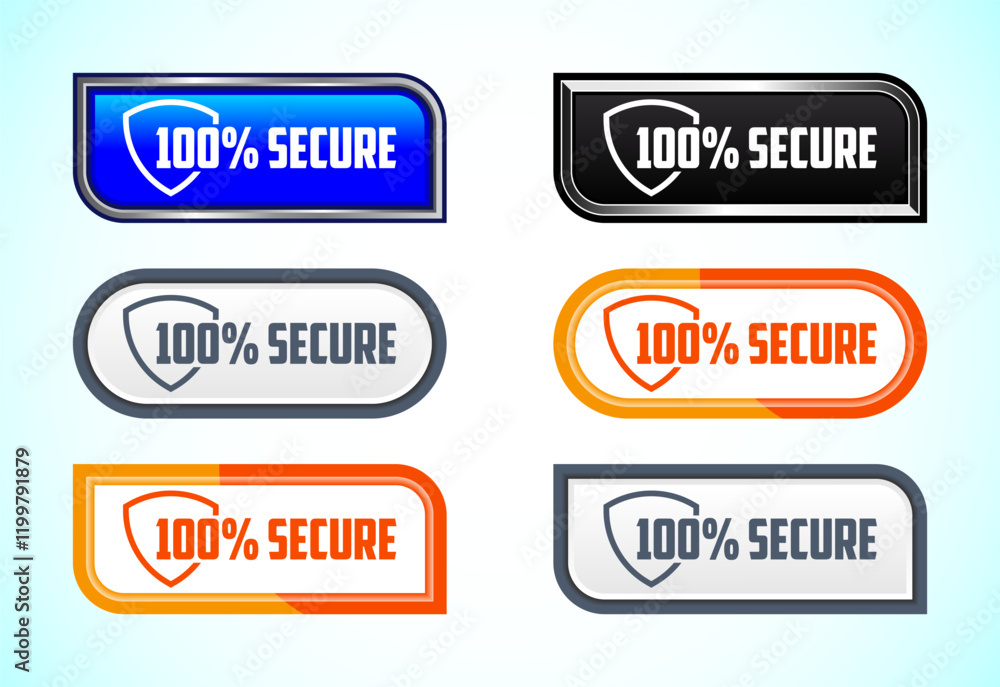 100 Secure Button Set Of Different Shapes And Colors Suitable For Mobile App And Website Ui