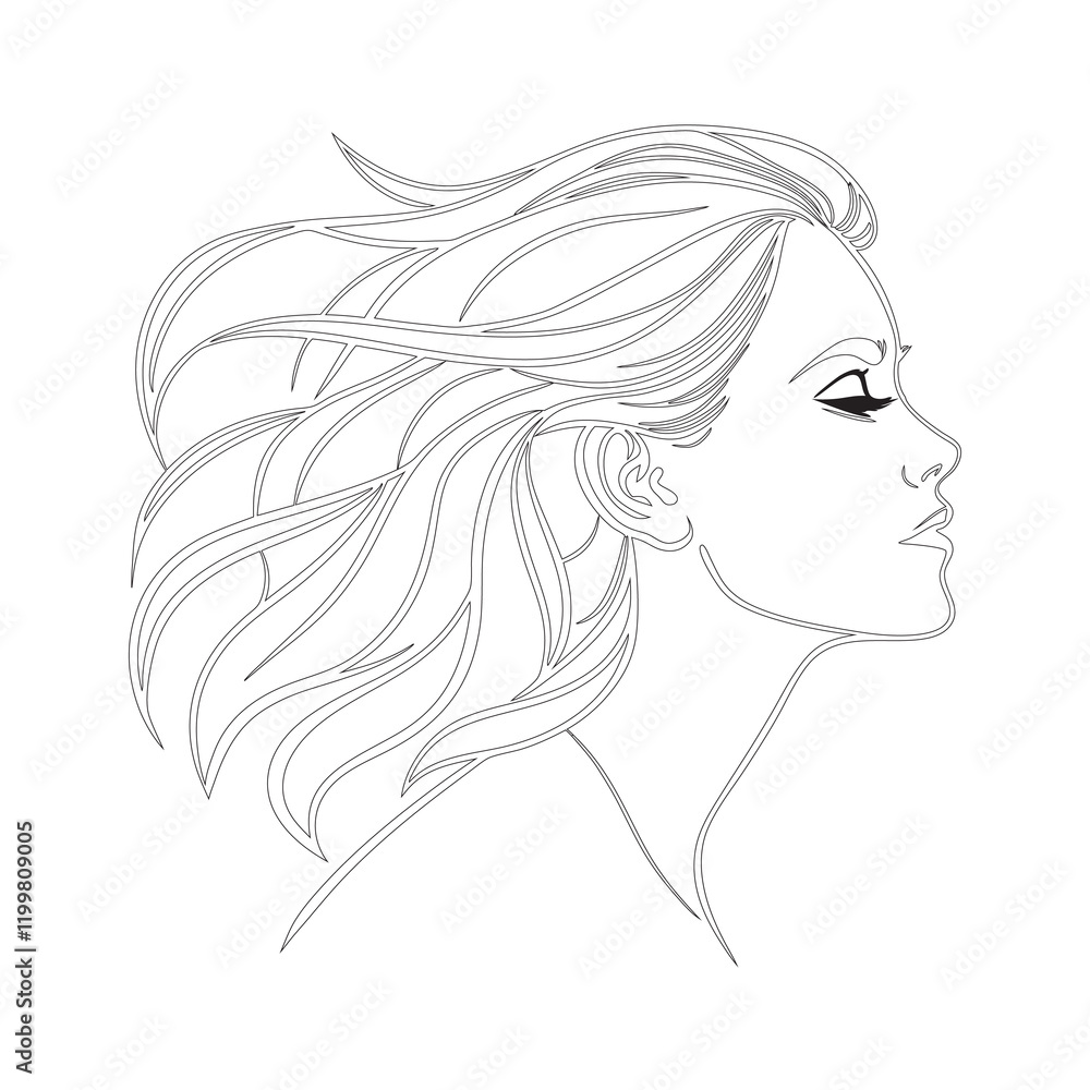 Elegant Female Line Art Portrait Stock Illustration | Adobe Stock