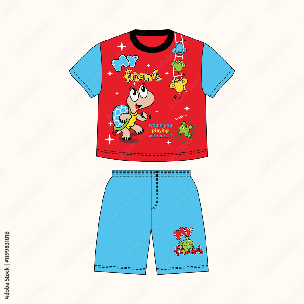 Stylish children's clothing set featuring adorable cartoon vector ...