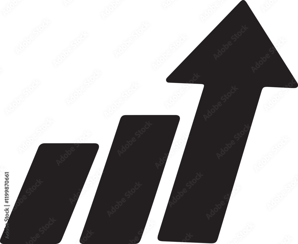 Single black arrow growing pointing up on chart graph bars icon ...
