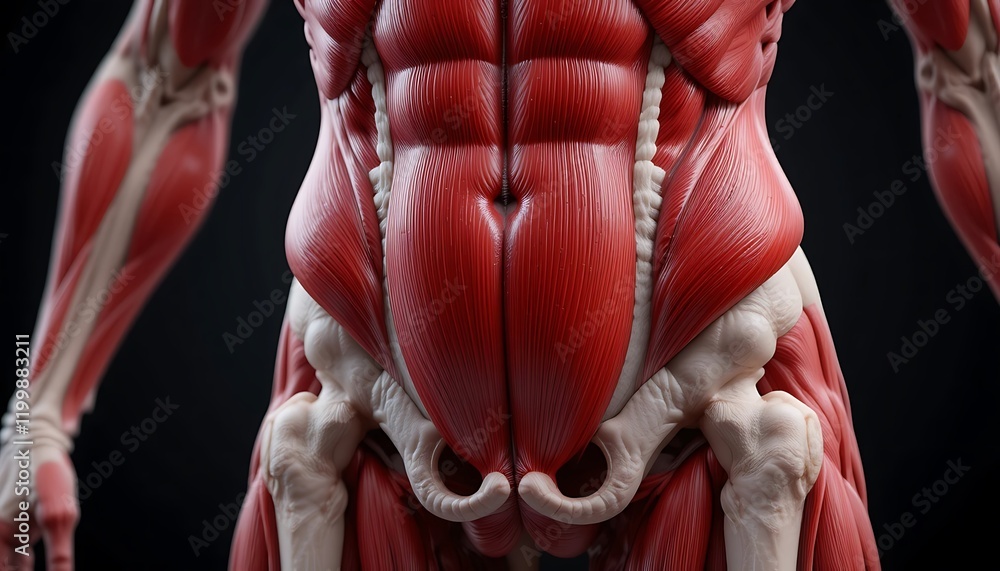 High-resolution 3D render of human abdominal muscles anatomy, detailed ...