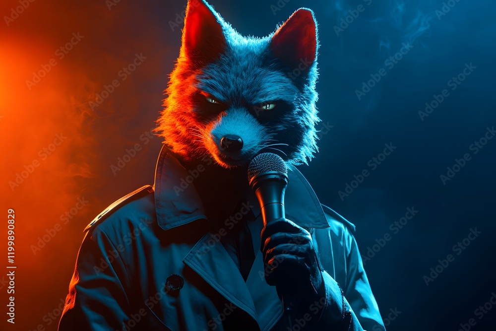 Anthropomorphic Fox Journalist in Trench Coat Holding Microphone on ...