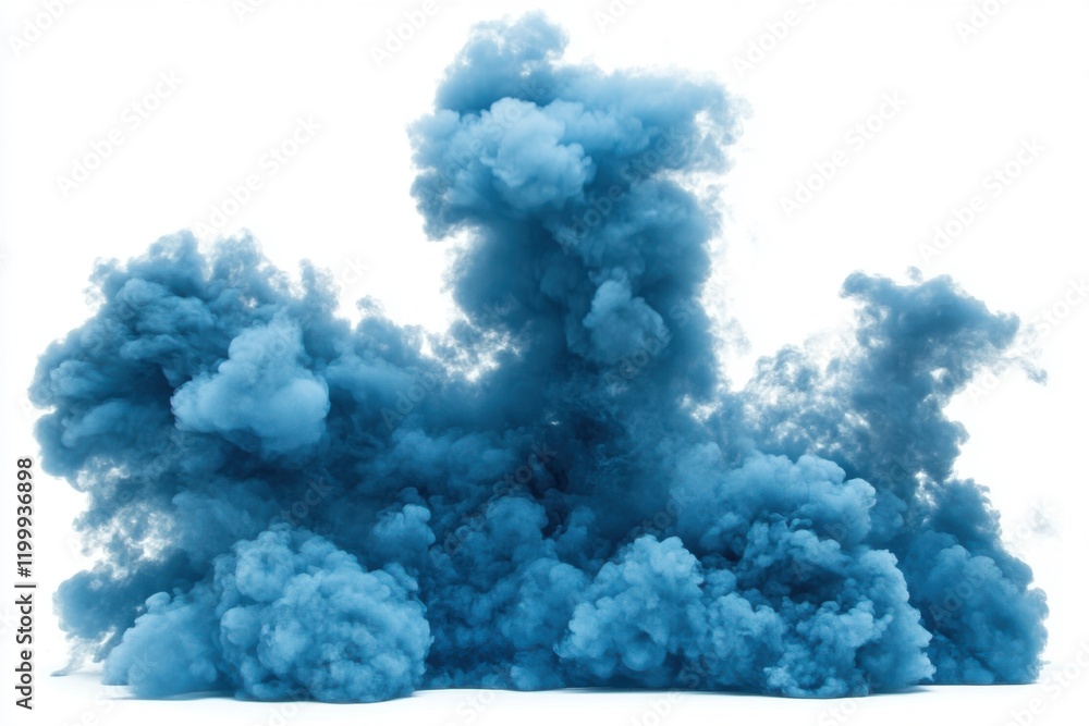 Elegant blue smoke explosion frame on white background, versatile ...