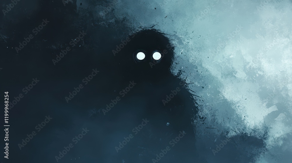 Dark Figure With Glowing Eyes In A Misty Setting Stock Illustration ...