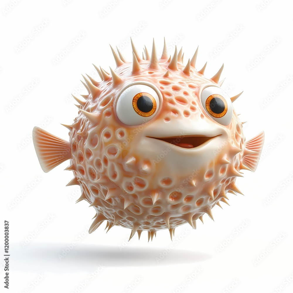 Pufferfish, 3D cartoon illustration, isolated on a white background ...