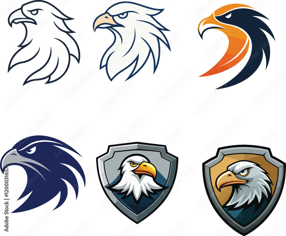 Stylized Eagle Logos and Emblems Design Set Stock Vector | Adobe Stock