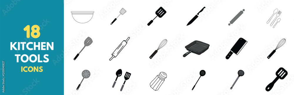 Essential kitchen tools and utensils icons. Well-equipped kitchen needs ...