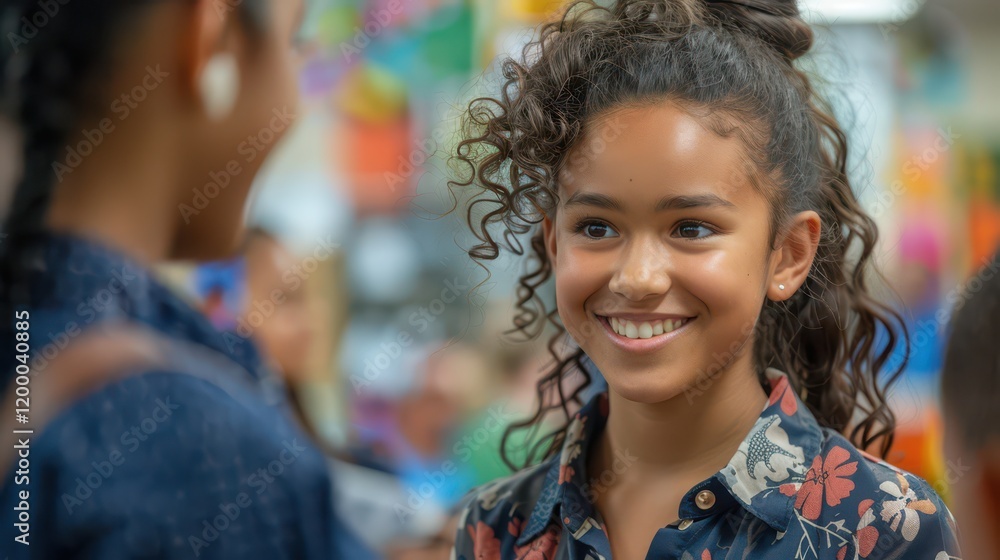 Detailed view of employees mentoring students during a career day at a ...