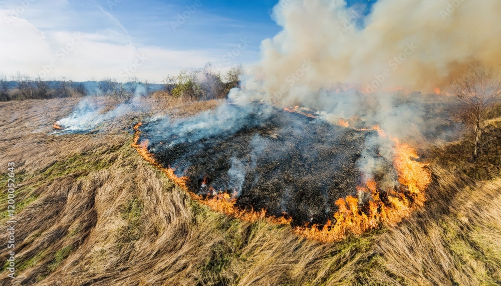 Fire destroys fields and grasslands during controlled burn in rural ...