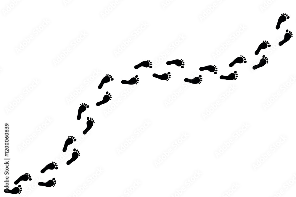 The barefoot footprint trail of human, footprints tracking path, long ...