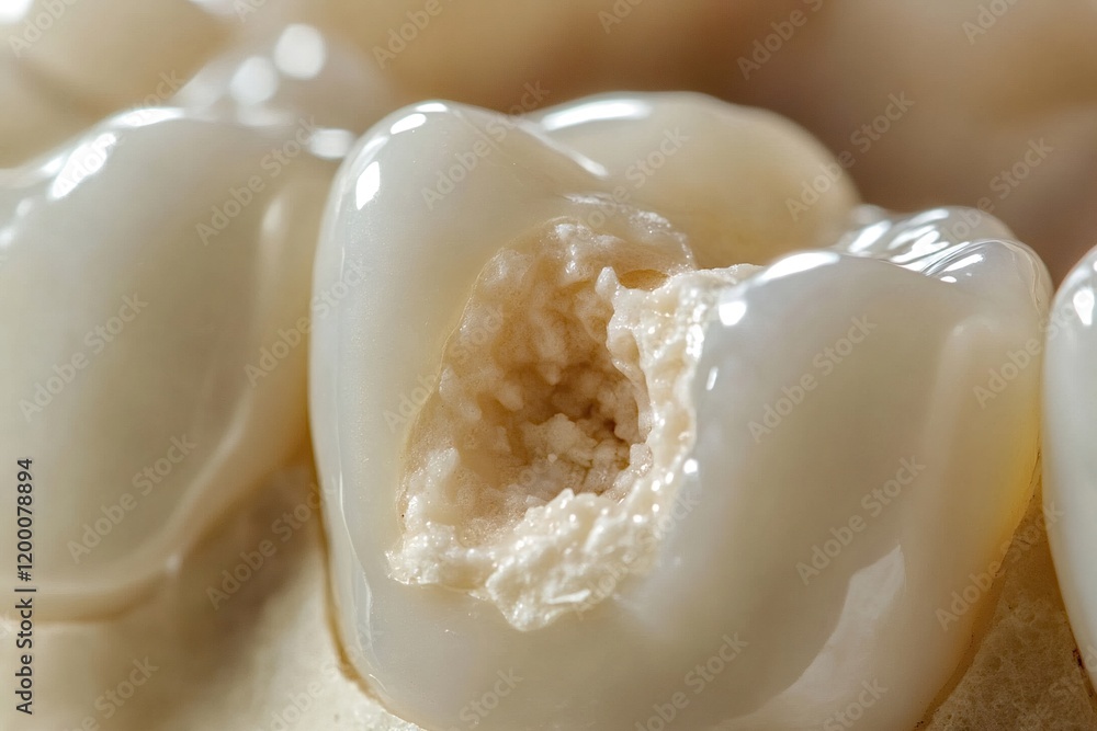 Extreme close-up revealing a damaged tooth, showcasing visible decay ...