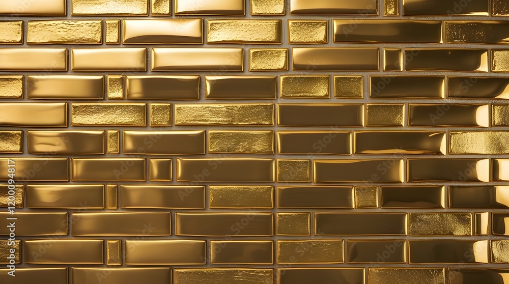 Metallic gold brick wall texture background with a glossy and ...