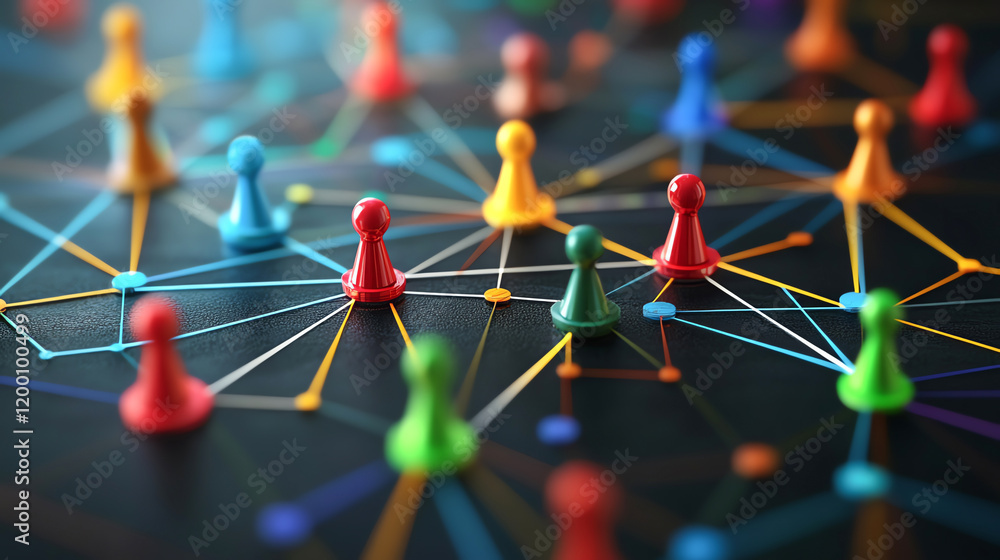 3D isometric view of interconnected business nodes, strategy planning ...