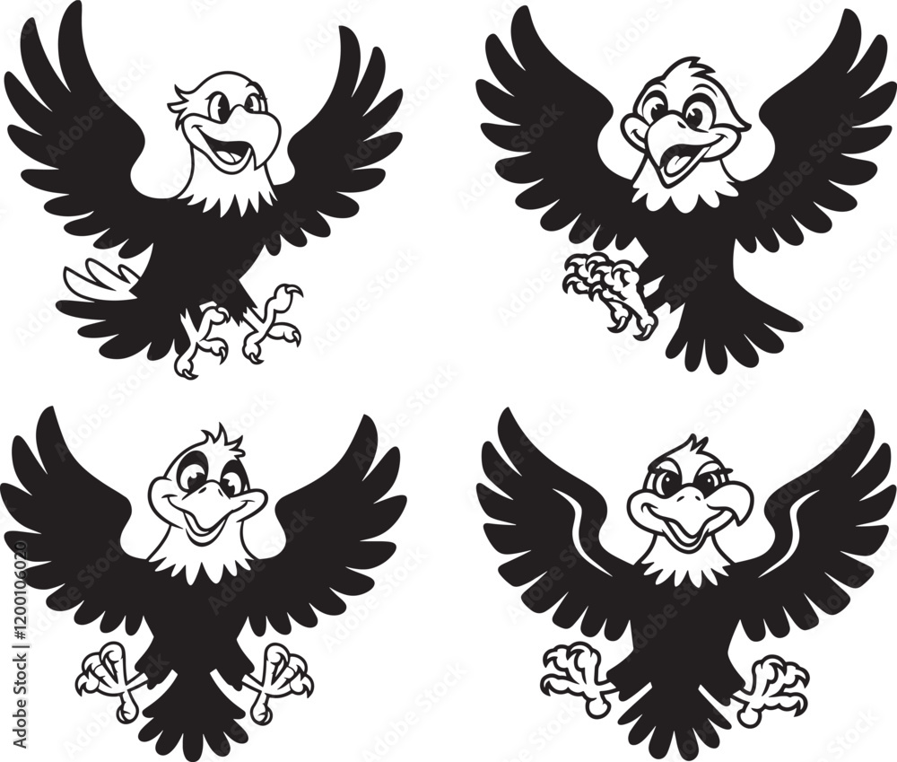 Cartoon Eagles in Various Poses for Design Stock Vector | Adobe Stock