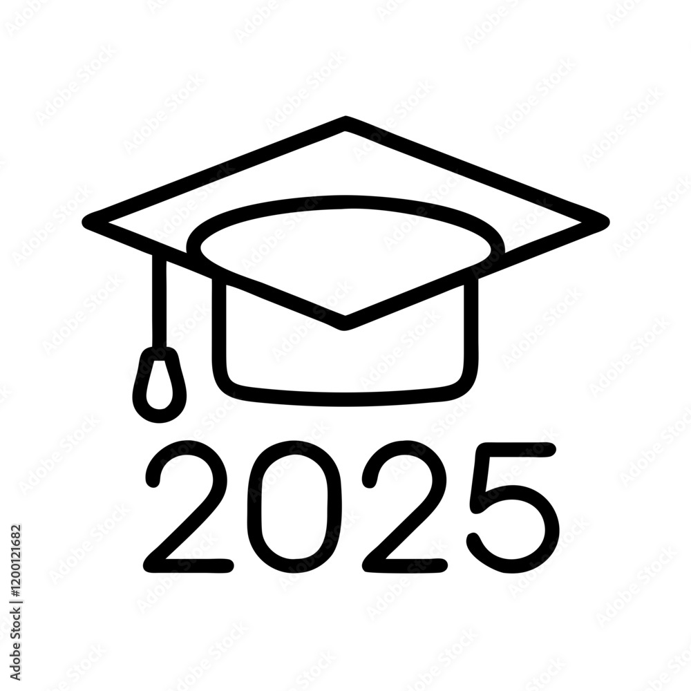 graduation 2025 icon, graduation 2025 line art - simple line art of ...