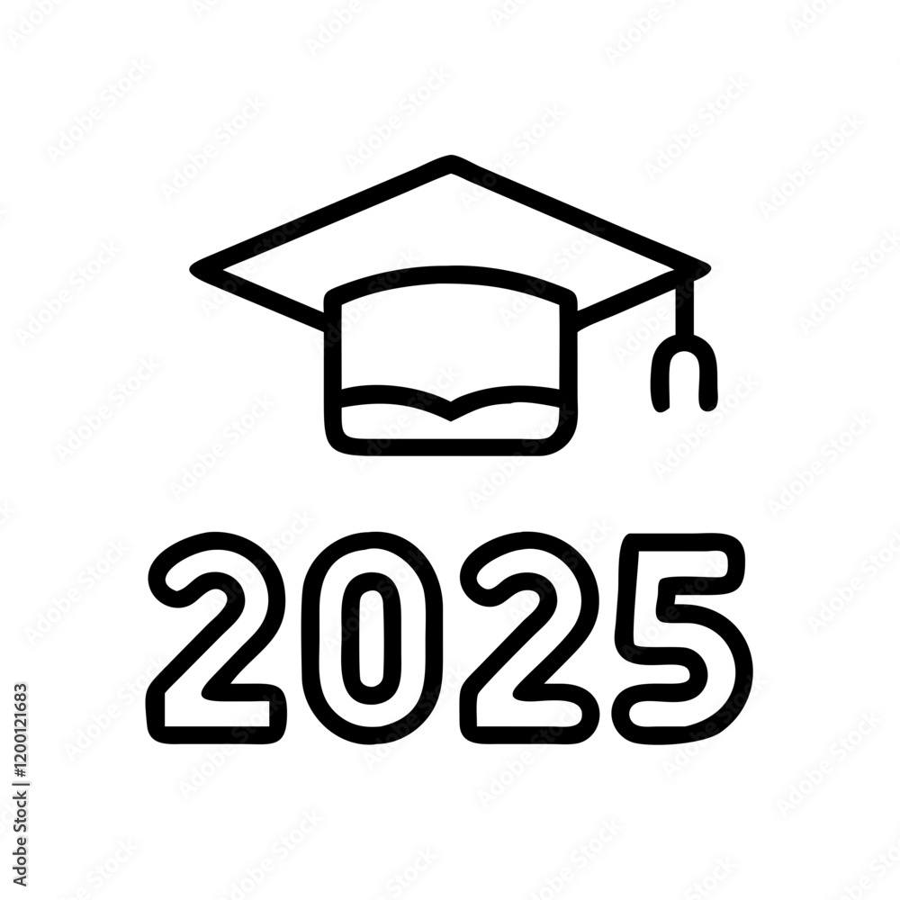 graduation 2025 icon, graduation 2025 line art - simple line art of graduation 2025, perfect for ...