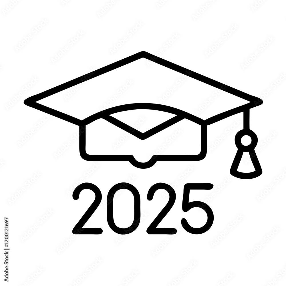 graduation 2025 icon, graduation 2025 line art - simple line art of ...