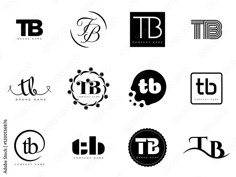 TB logo company template. Letter t and b logotype. Set different ...