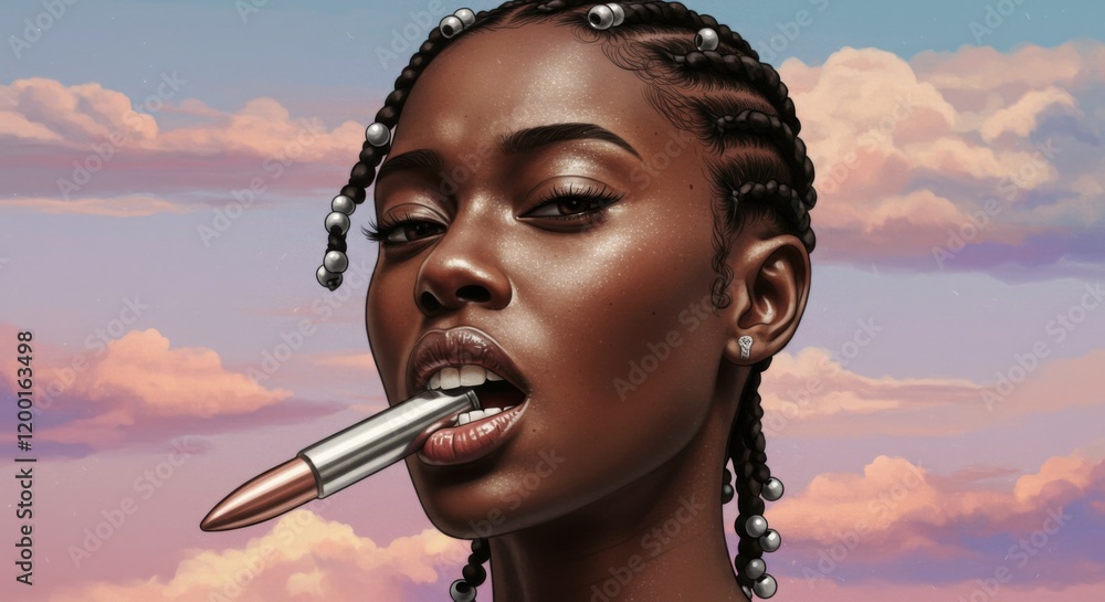 Black woman biting the bullet, bullet in teeth, common phrase Stock ...