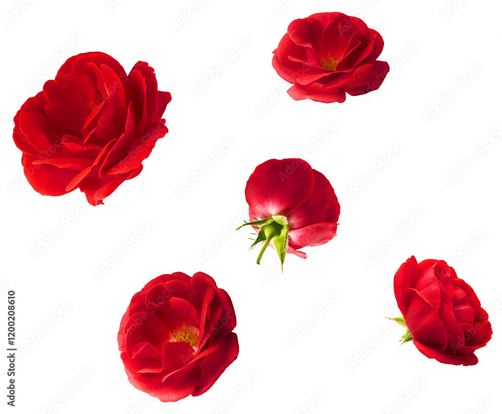 Beautiful Red English Rose falling in the air isolated on white ...