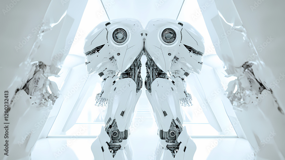 Generative ai illustration of side view of white futuristic robots ...