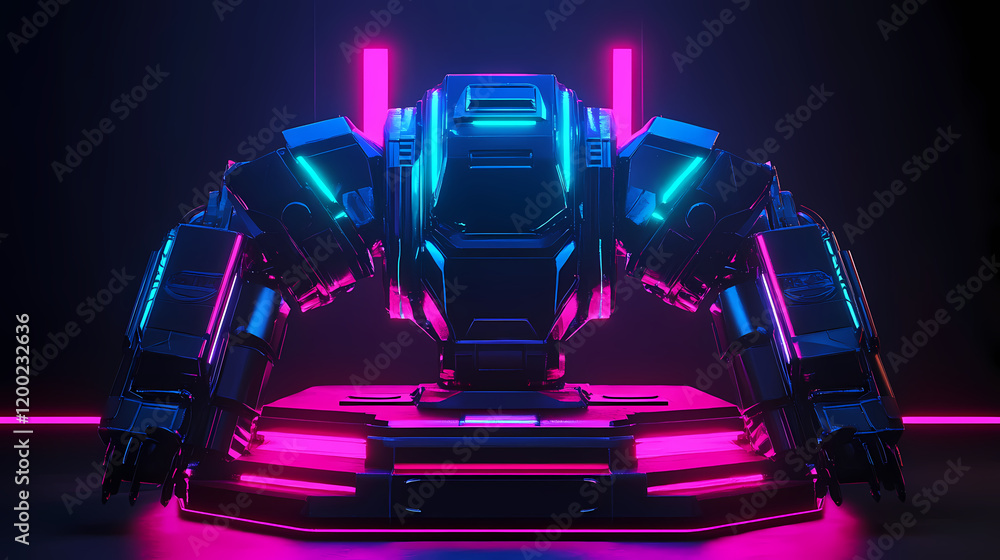 Ilustración de Stock Robot hand rendered futuristic design neon glow ...