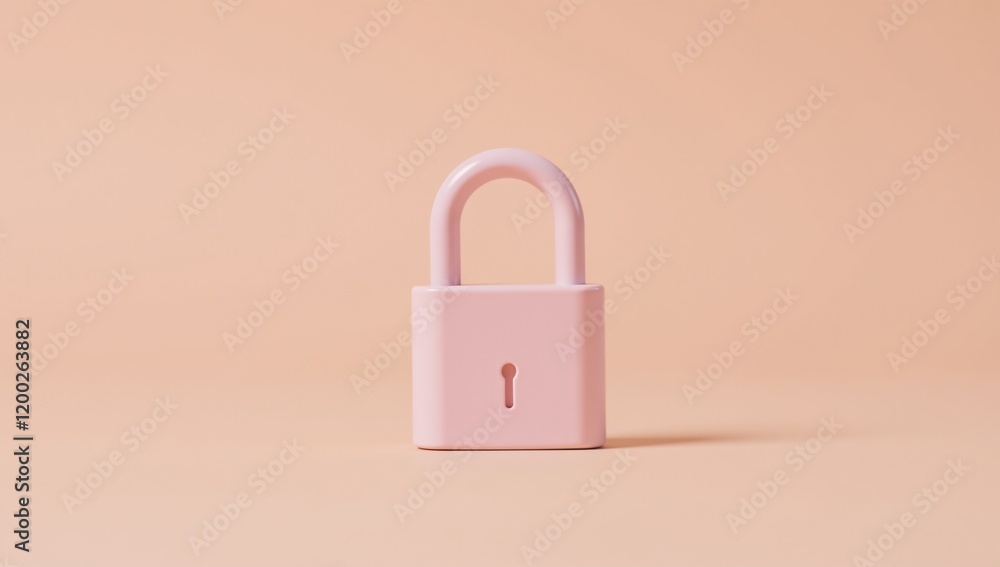 Pastel-hued minimalist image featuring a pink lock on a peach backdrop ...