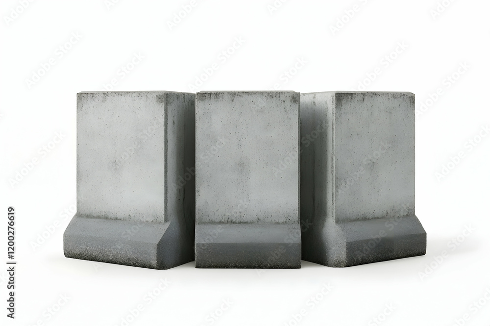 Minimalist grey concrete traffic barrier blocks isolated on a white ...