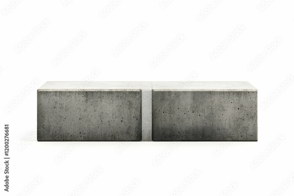 Minimalist grey concrete traffic barrier blocks isolated on a white ...