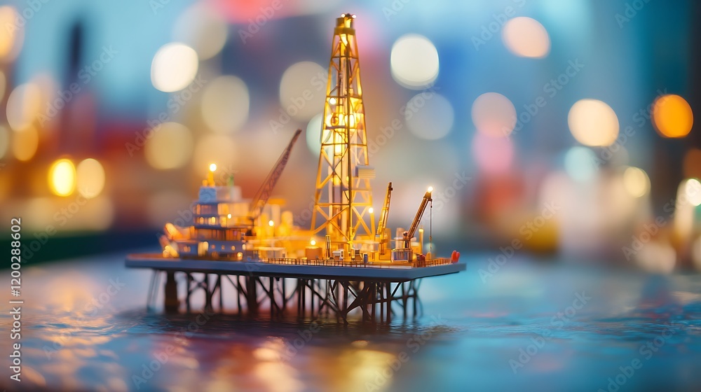Oil Rig Miniature Model Resting on a Smooth Tabletop in a Bright and ...